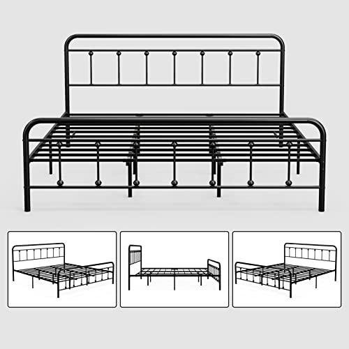 AOVSA 14 Inch California King Bed Frame with Headboard & Footboard, Heavy Duty Metal Platform Bed Frame, Mattress Foundation, Noise Free, Easy Assembly, No Box Spring Needed - Black/Cal King