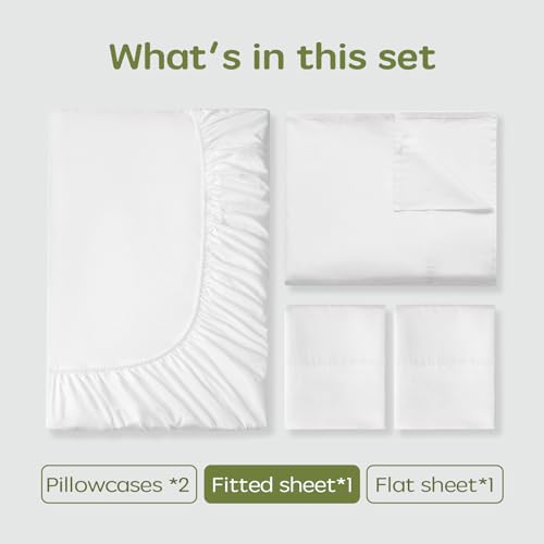 SONORO KATE 600 Thread Count Cotton Sheets, Cooling Luxury 100% Egyptian Cotton Bed Sheets 4 Piece, Soft Breathable and Sateen Weave, 16" Deep Pocket (White, Queen)