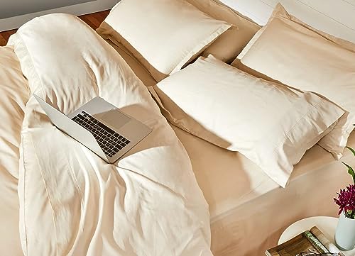 Premium Comfort: Luxury Cotton Sateen Sheet Set - Breathable & Silky Sateen Weave for a Serene Night's Rest - Hotel Quality Softness (Latte, Twin)