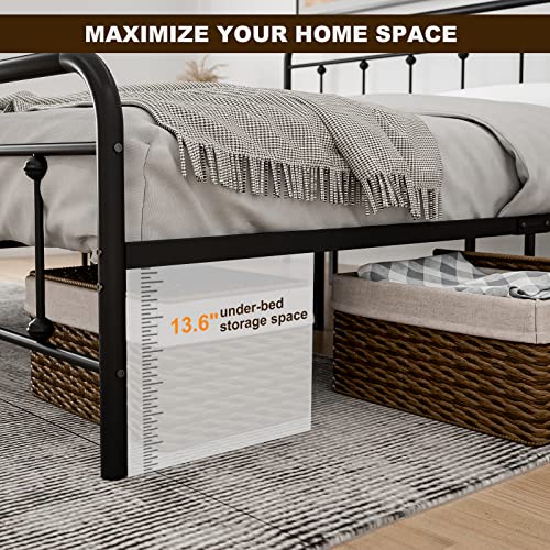 AOVSA 14 Inch California King Bed Frame with Headboard & Footboard, Heavy Duty Metal Platform Bed Frame, Mattress Foundation, Noise Free, Easy Assembly, No Box Spring Needed - Black/Cal King
