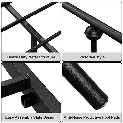 AOVSA 14 Inch California King Bed Frame with Headboard & Footboard, Heavy Duty Metal Platform Bed Frame, Mattress Foundation, Noise Free, Easy Assembly, No Box Spring Needed - Black/Cal King