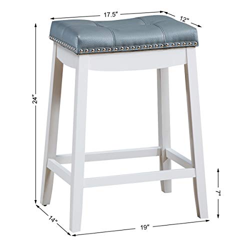 ERGOMASTER Set of 4 Cambridge Bar Stools, 24 Inch Counter Stools, Solid Wood Legs Espresso with Gray PU Cushion for Kitchen Living Room and Bar (Set of 4,24Inches White Leg