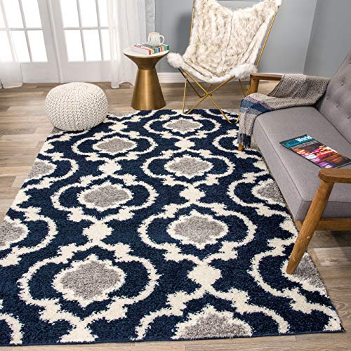 Rugshop Cozy Moroccan Trellis Indoor Shag Area Rug 6' 6" x 9' Navy