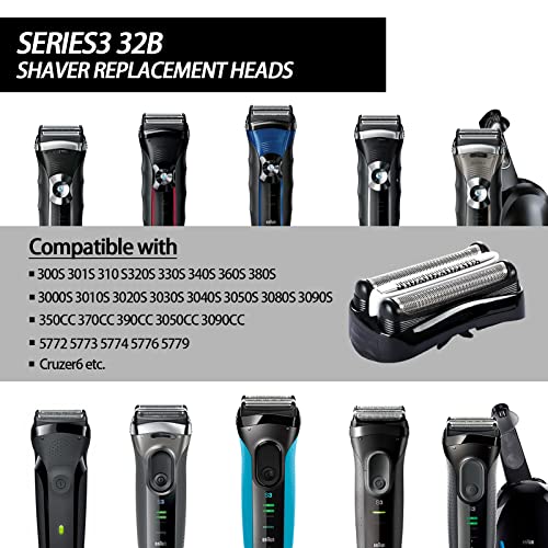 32B S3 Electric Replacement Shaver Head Accessories for Braun Series3 Shaving Razor Head, Suitable for Braun S3 3040s 3000s 3050cc 3010s 3070cc 3080s 3090s 310s 3020s 330s 370cc-4 380s-4, 3090cc Etc.