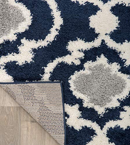 Rugshop Cozy Moroccan Trellis Indoor Shag Area Rug 6' 6" x 9' Navy