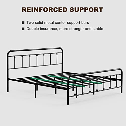 AOVSA 14 Inch California King Bed Frame with Headboard & Footboard, Heavy Duty Metal Platform Bed Frame, Mattress Foundation, Noise Free, Easy Assembly, No Box Spring Needed - Black/Cal King