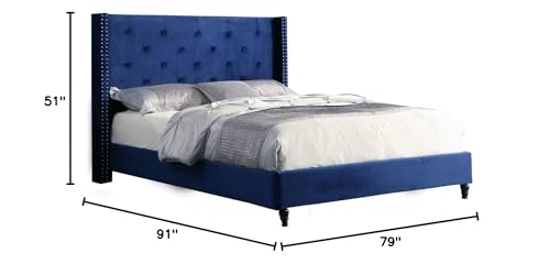 Best Master Furniture Vero Tufted Wingback Platform Bed, Cal. King, Navy Blue