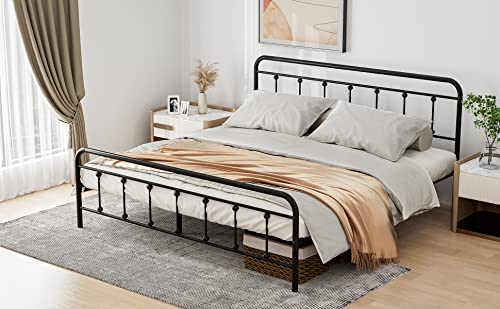 AOVSA 14 Inch California King Bed Frame with Headboard & Footboard, Heavy Duty Metal Platform Bed Frame, Mattress Foundation, Noise Free, Easy Assembly, No Box Spring Needed - Black/Cal King