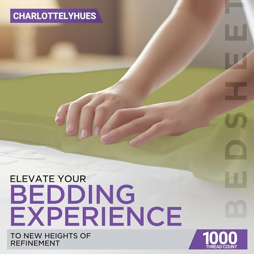 CharlottelyHues Luxury 100% Egyptian Cotton Bed Sheets - 1000 Thread Count 4-Piece King Sheets Set, Long Staple Cotton Bedding Sheets, Sateen Weave, Hotel Sheets, Fits Upto 18" Mattress - Sage