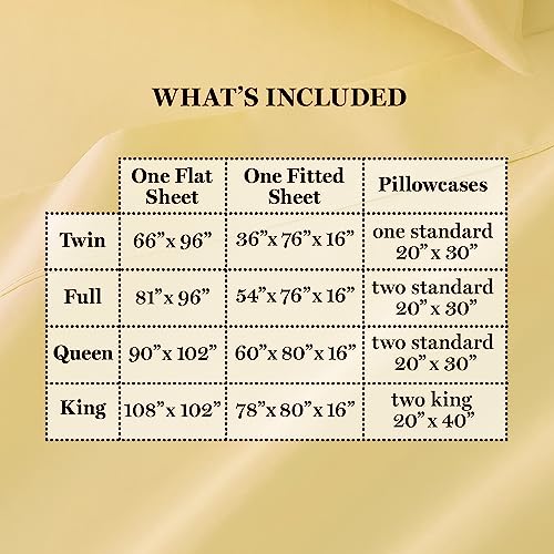 MARTHA STEWART 100% Cotton Queen Sheet Set - 4 Piece, Soft, Smooth, Durable, Easy Care, 16" Deep Pocket Sheets, Bedding Sheets, Sateen Sheets, 1 Flat, 1 Fitted, 2 Pillowcases, Yellow