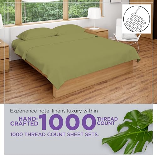 CharlottelyHues Luxury 100% Egyptian Cotton Bed Sheets - 1000 Thread Count 4-Piece King Sheets Set, Long Staple Cotton Bedding Sheets, Sateen Weave, Hotel Sheets, Fits Upto 18" Mattress - Sage