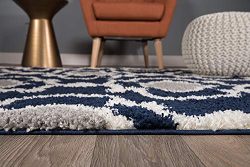 Rugshop Cozy Moroccan Trellis Indoor Shag Area Rug 6' 6" x 9' Navy