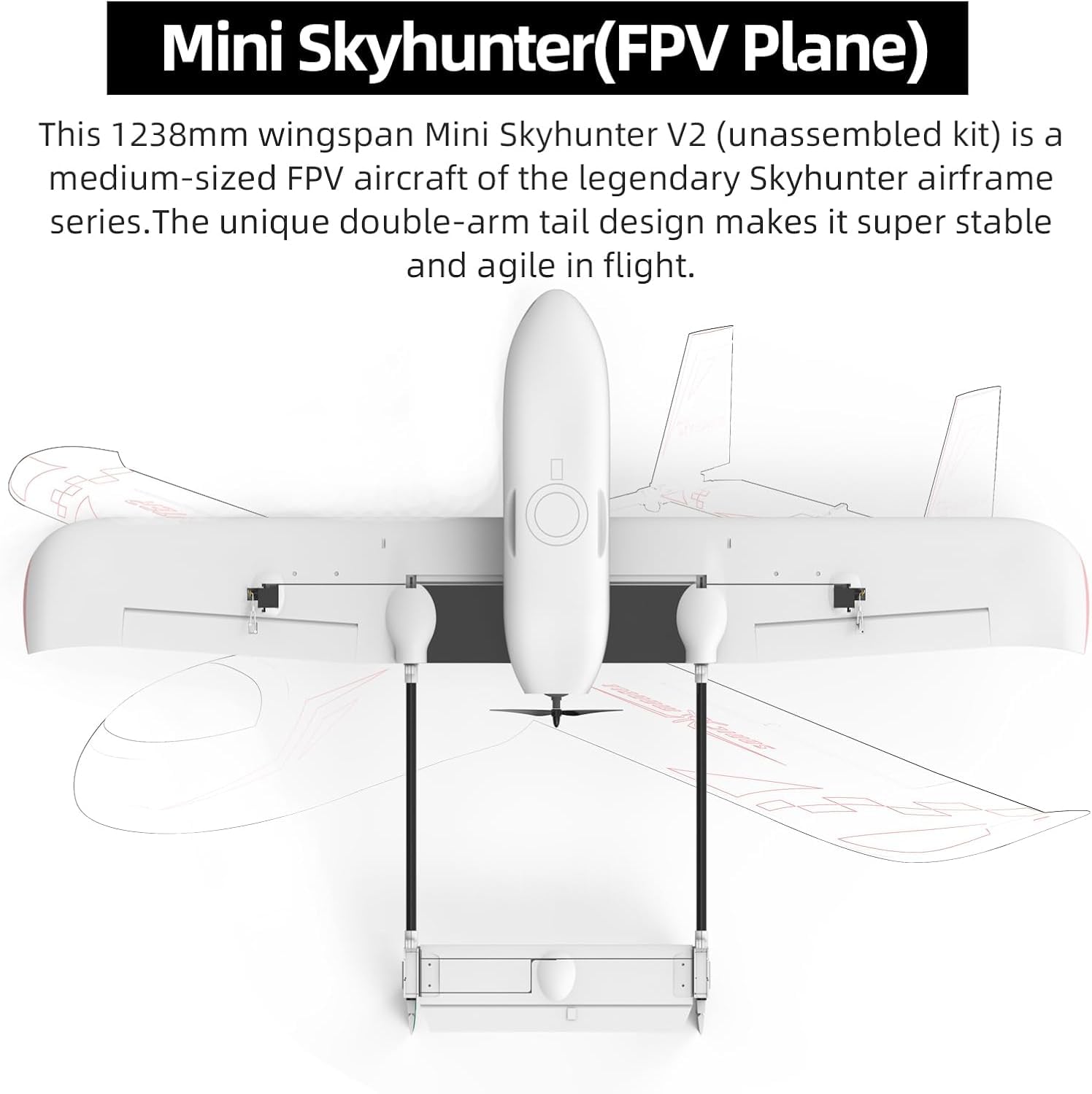 Sonic Modell Mini Skyhunter V2 FPV Airplane, FPV Racer RC Airplane for Adults with 1238MM Wingspan, Mini Size FPV UAV Platform RC Plane (KIT Version,White)