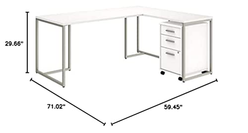 Bush Business Furniture Office by Kathy Ireland Method L Shaped Desk with 30W Return and Mobile File Cabinet, 72W, White
