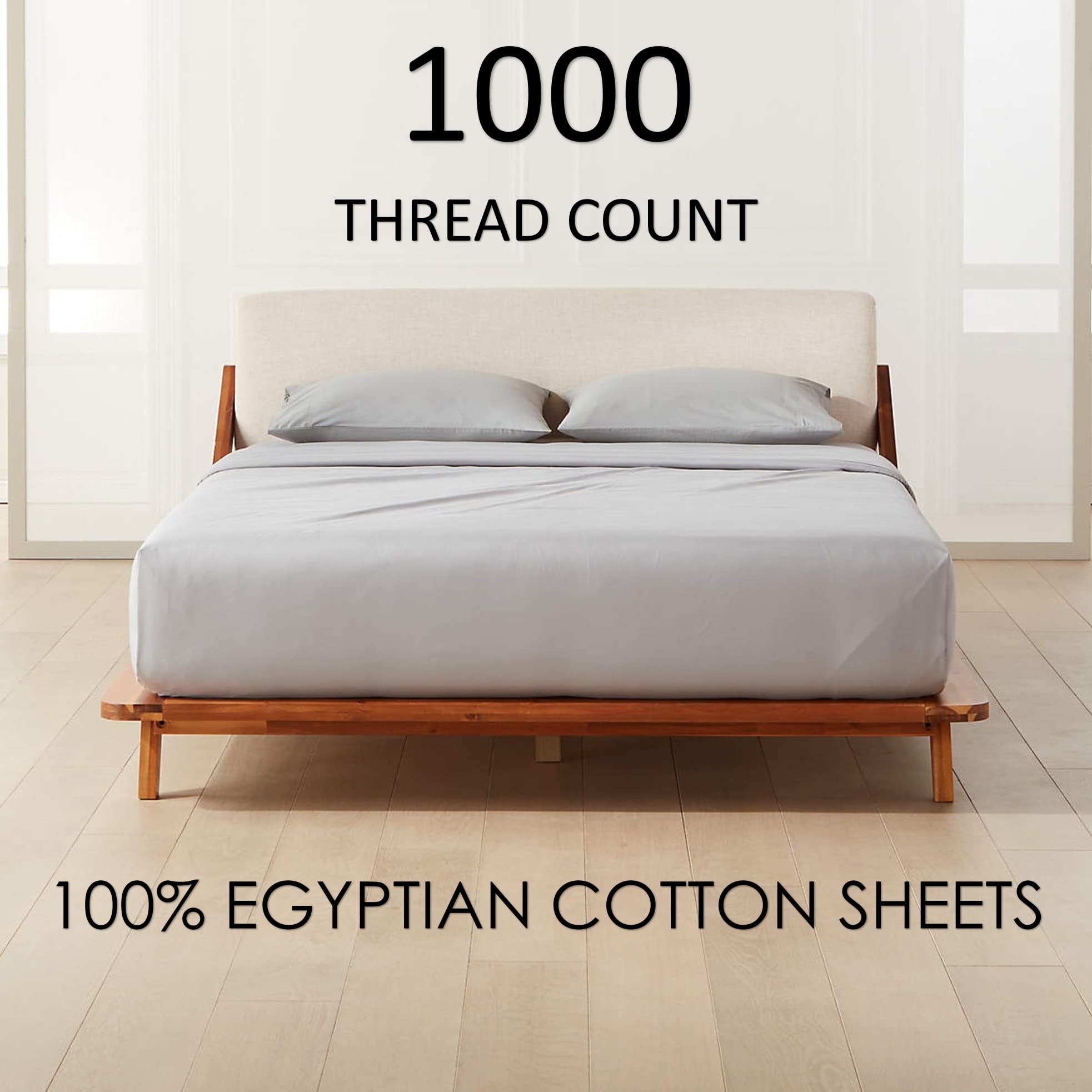 EXTRA 28" DEEP POCKET of the fitted sheet, Real 1000-Thread-Count, 100% Egyptian Cotton |Alaskan King Size, Light Grey Color| 4 PC Sheet Set, 1000TC Egypt Long Staple Cotton, Soft Silky Sateen Weave