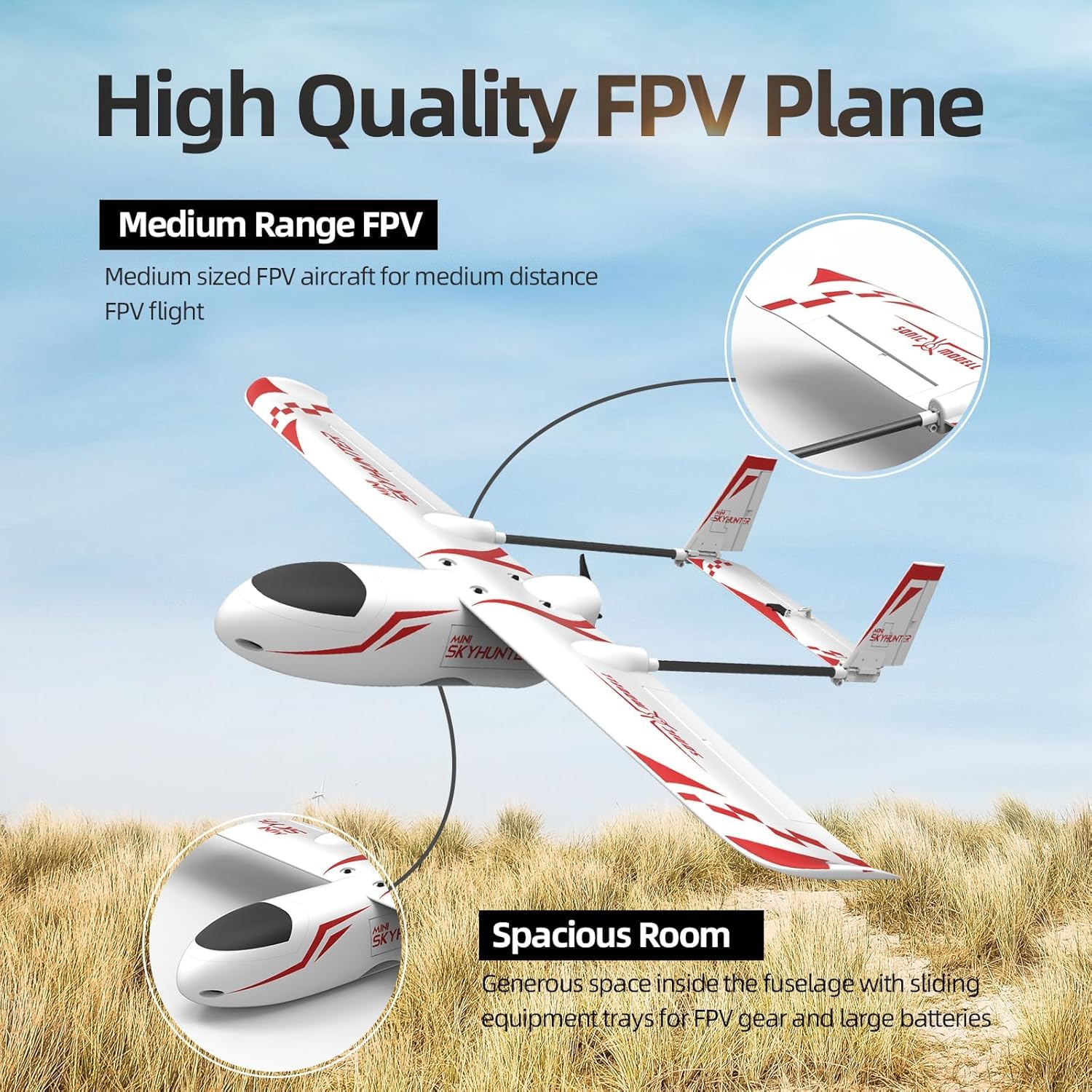 Sonic Modell Mini Skyhunter V2 FPV Airplane, FPV Racer RC Airplane for Adults with 1238MM Wingspan, Mini Size FPV UAV Platform RC Plane (KIT Version,White)