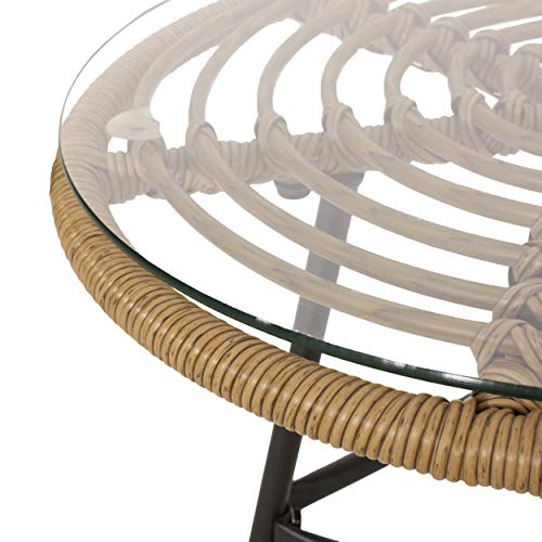 Christopher Knight Home Grace Outdoor 3 Piece Wicker Chat Set, Light Brown, Beige, and Black