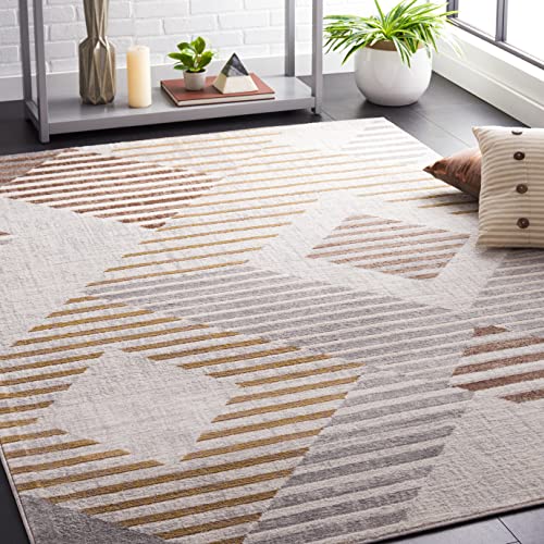 Safavieh Palma Collection 4'5" x 6'5" Beige/Light Grey PAM328A Mid-Century Modern Contemporary Geometric Stripe Non-Shedding Area Rug