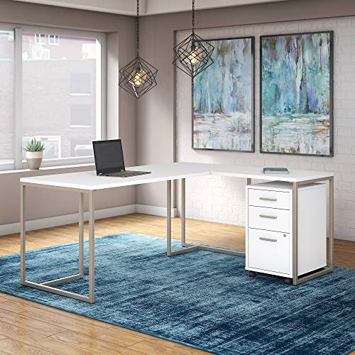 Bush Business Furniture Office by Kathy Ireland Method L Shaped Desk with 30W Return and Mobile File Cabinet, 72W, White