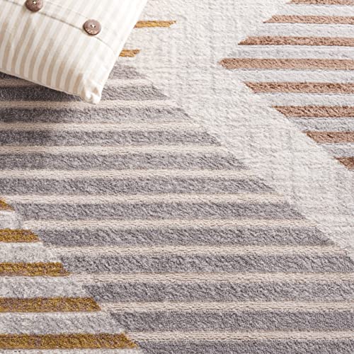 Safavieh Palma Collection 4'5" x 6'5" Beige/Light Grey PAM328A Mid-Century Modern Contemporary Geometric Stripe Non-Shedding Area Rug