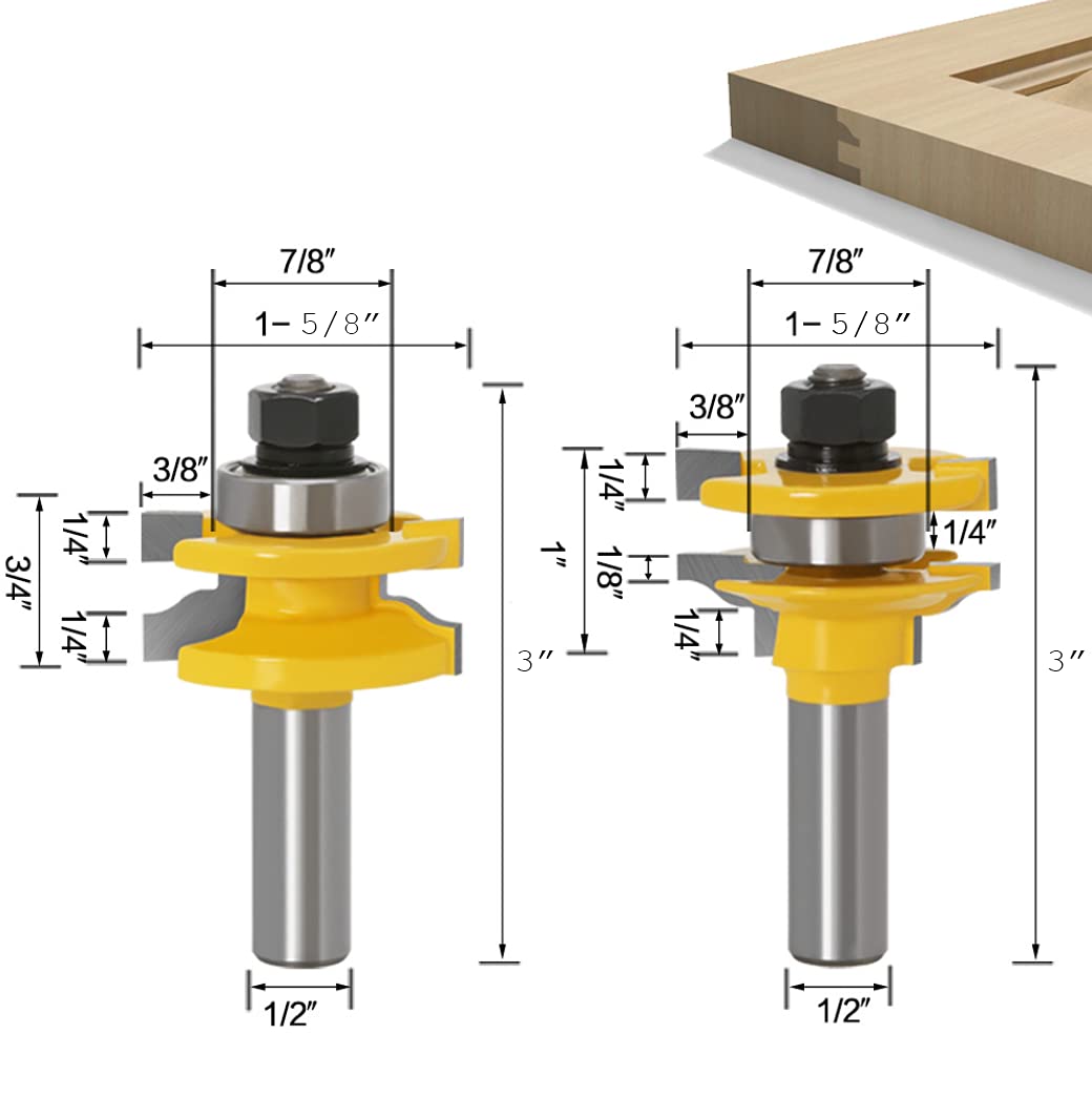 3 PCS Router Bit Set, 1/2-Inch Shank Round Over Raised Panel Cabinet Ogee Door Rail and Stile Router Bits, Woodworking Wood Cutter