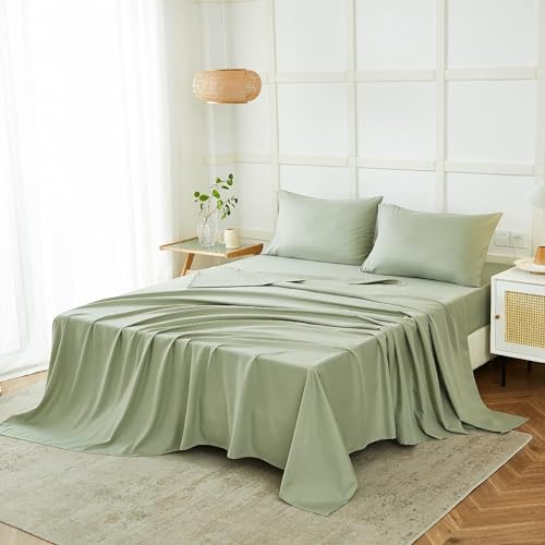 TASHMIA Bedding Queen Sheet Set 60"x 80" x 24" Deep Pocket 100% Egyptian Extra Long Staple Cotton 400 Thread Count & Silky Sateen Weave Hotal Collection Soft Luxury Bedding Sheets Silver Solid