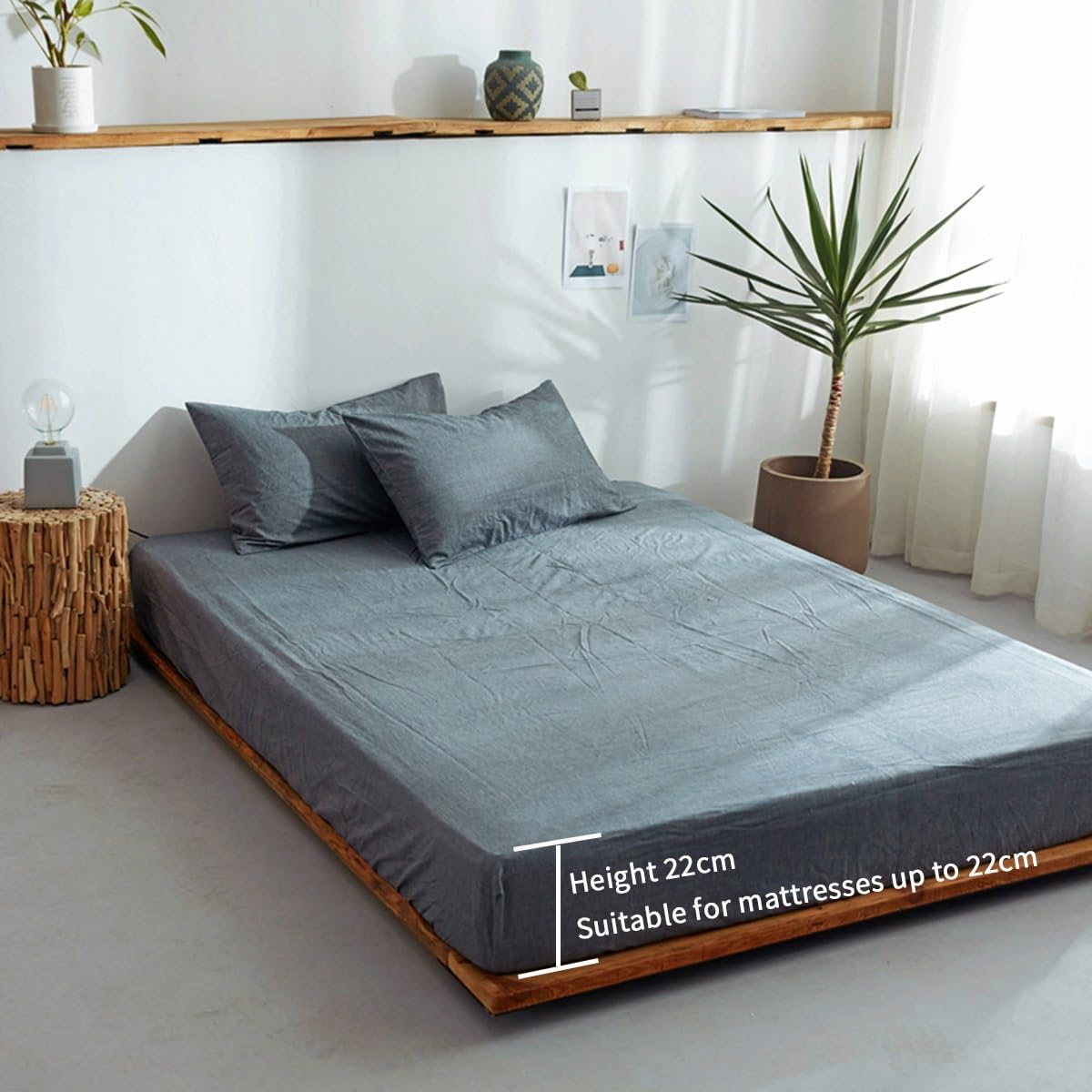 OBONG Comfortica Classics 100% Cotton Queen Fitted Sheet with Elastic All Around Bedcover Soft Silky Sateen Weave Fits Mattress Upto 8.7inches Bedding (Color : C, Size : X-Long Twin)