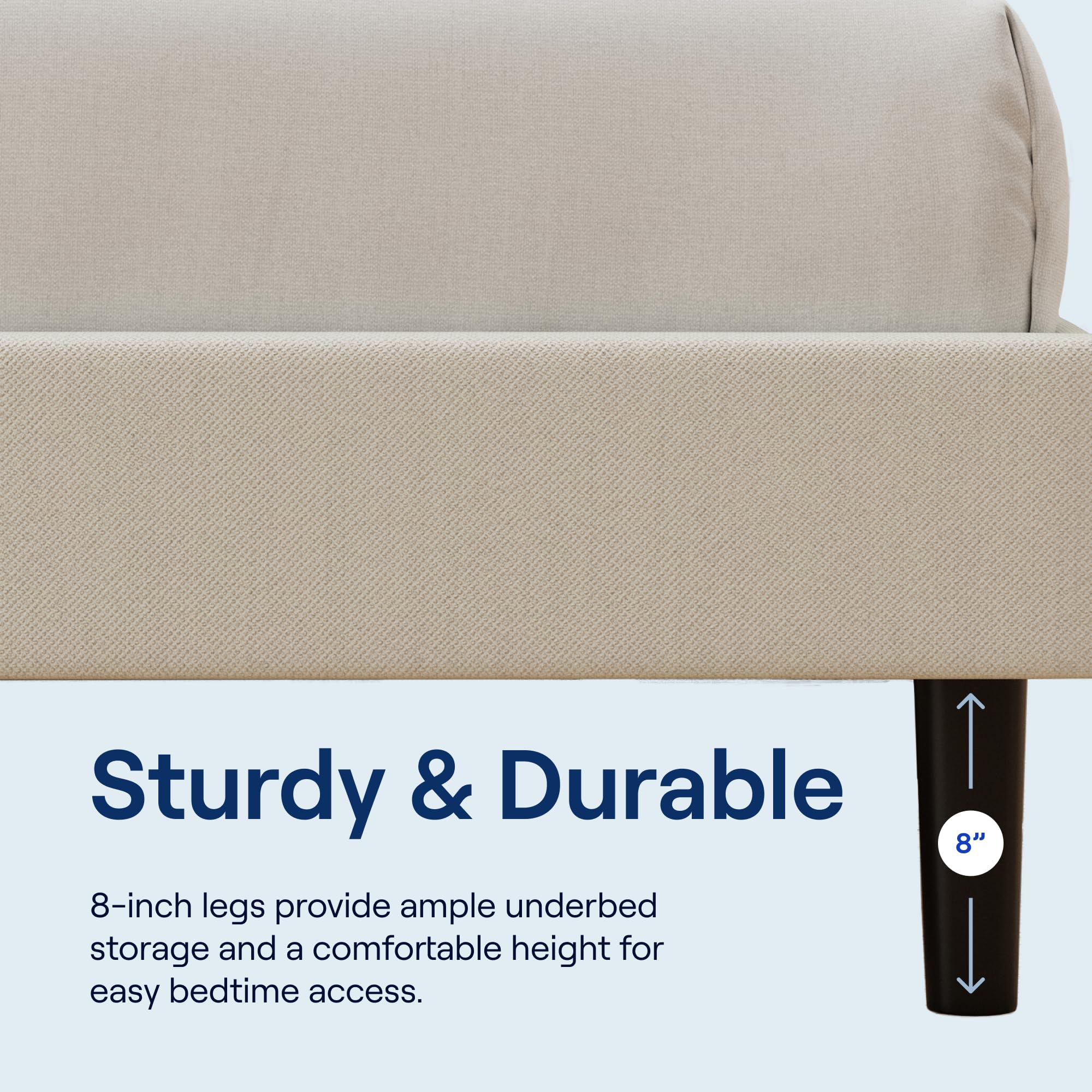 Nectar Bed Frame & Headboard - Linen - Cal King - 8 Inch Legs and Sturdy Wooden Slats for Support - Contemporary and Durable Upholstery - Holds Up to 700 Pounds - Easy Assembly