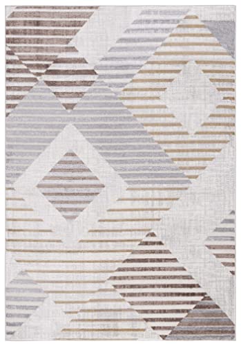 Safavieh Palma Collection 4'5" x 6'5" Beige/Light Grey PAM328A Mid-Century Modern Contemporary Geometric Stripe Non-Shedding Area Rug