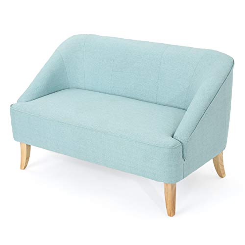 Christopher Knight Home Justus Mid-Century Modern Fabric Loveseat, Light Blue/Natural & Ippolito Fabric Pillows, 2-Pcs Set, White and Blue Floral