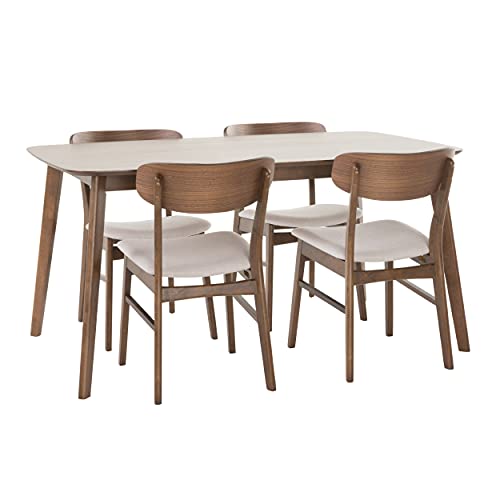 Christopher Knight Home Lucious 60" Rectangular Dining Set, 5-Pcs Set, Natural Walnut / Light Beige