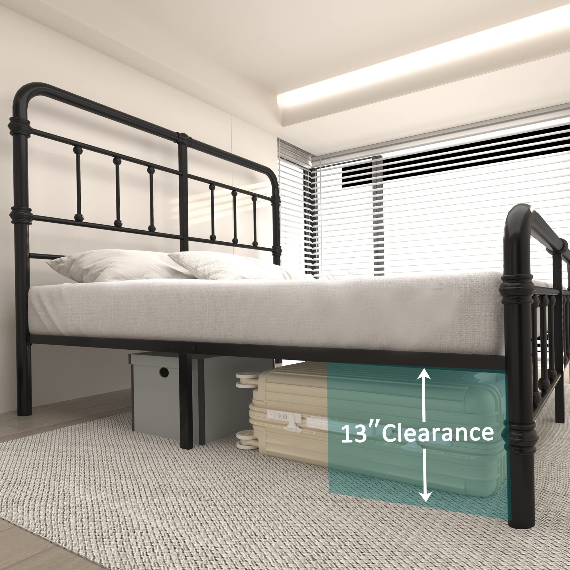 Macbimony California-King-Bed-Frames and headboard Giselle-Vintage Antique-Metal - Iron Platform Mattress Foundation,49 inch High,No Box Spring Needed(Black)