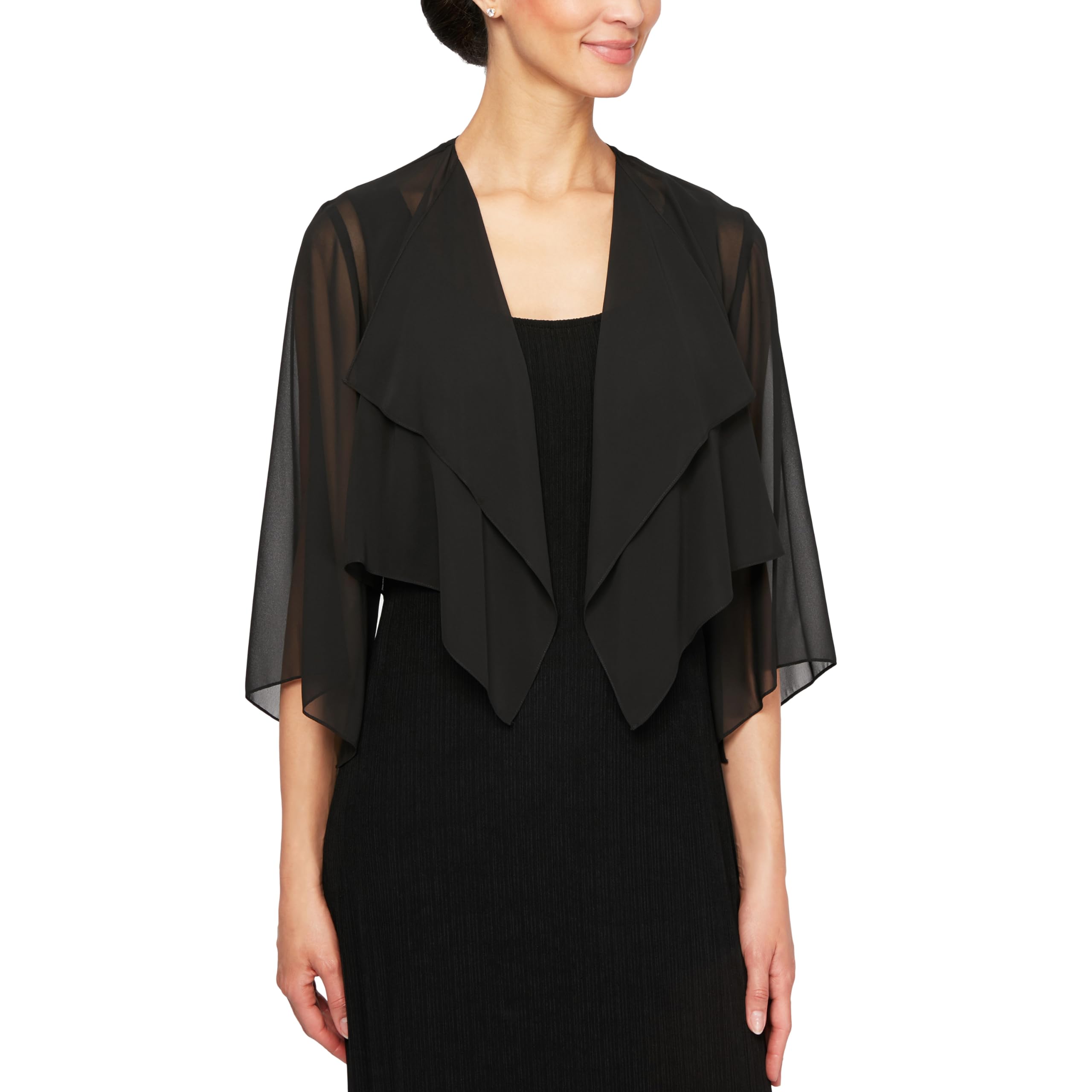 Alex Evenings Women's Short Bolero Shrug Jacket with 3/4 Sleeve Elegant Cropped Cover-Up for Formal and Evening Wear, Black, X-Large