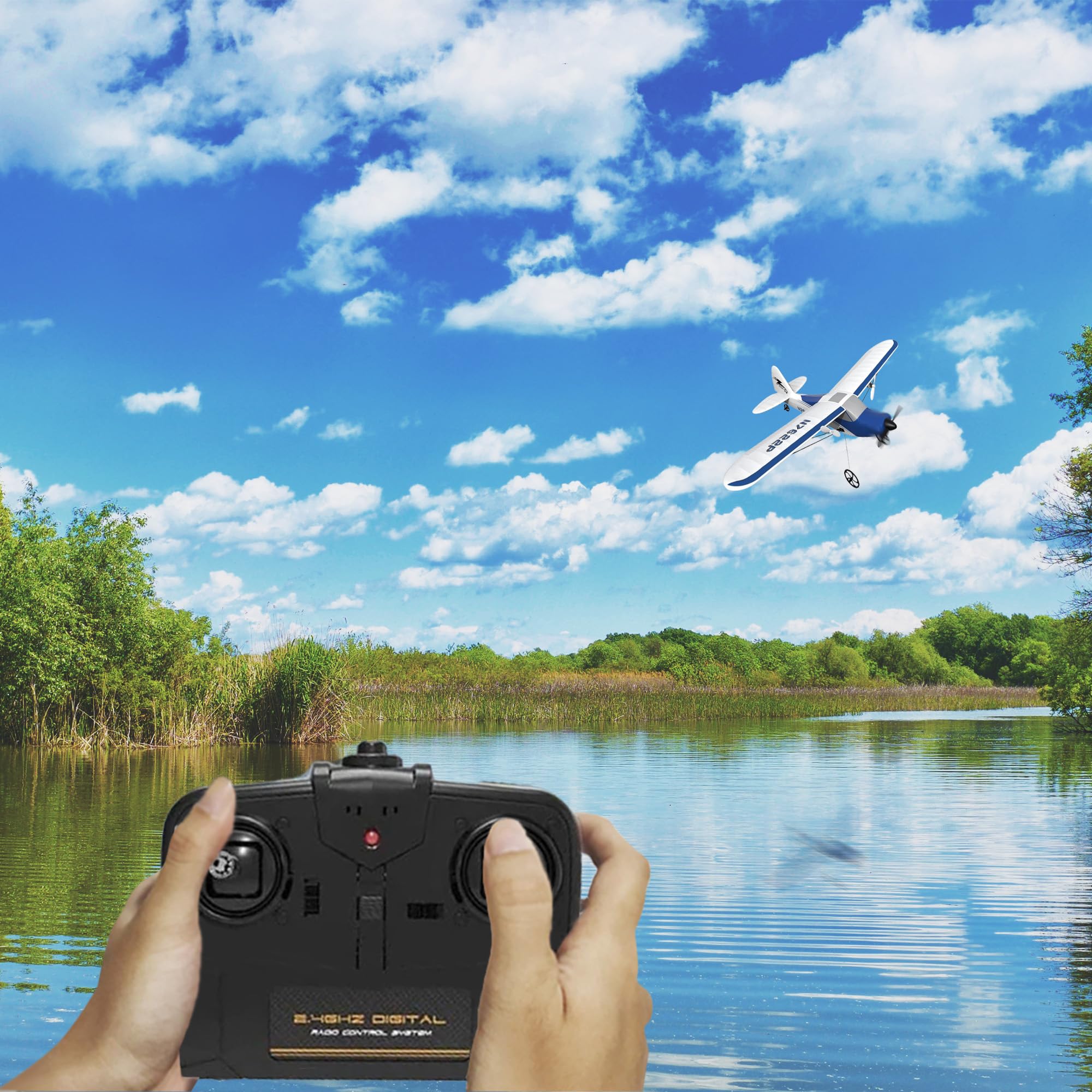 VOLANTEXRC Sport Cub S2 Remote Control Airplane with Gyro Stabilization System and Powerful Over Grade Motor System for Beginners, Blue
