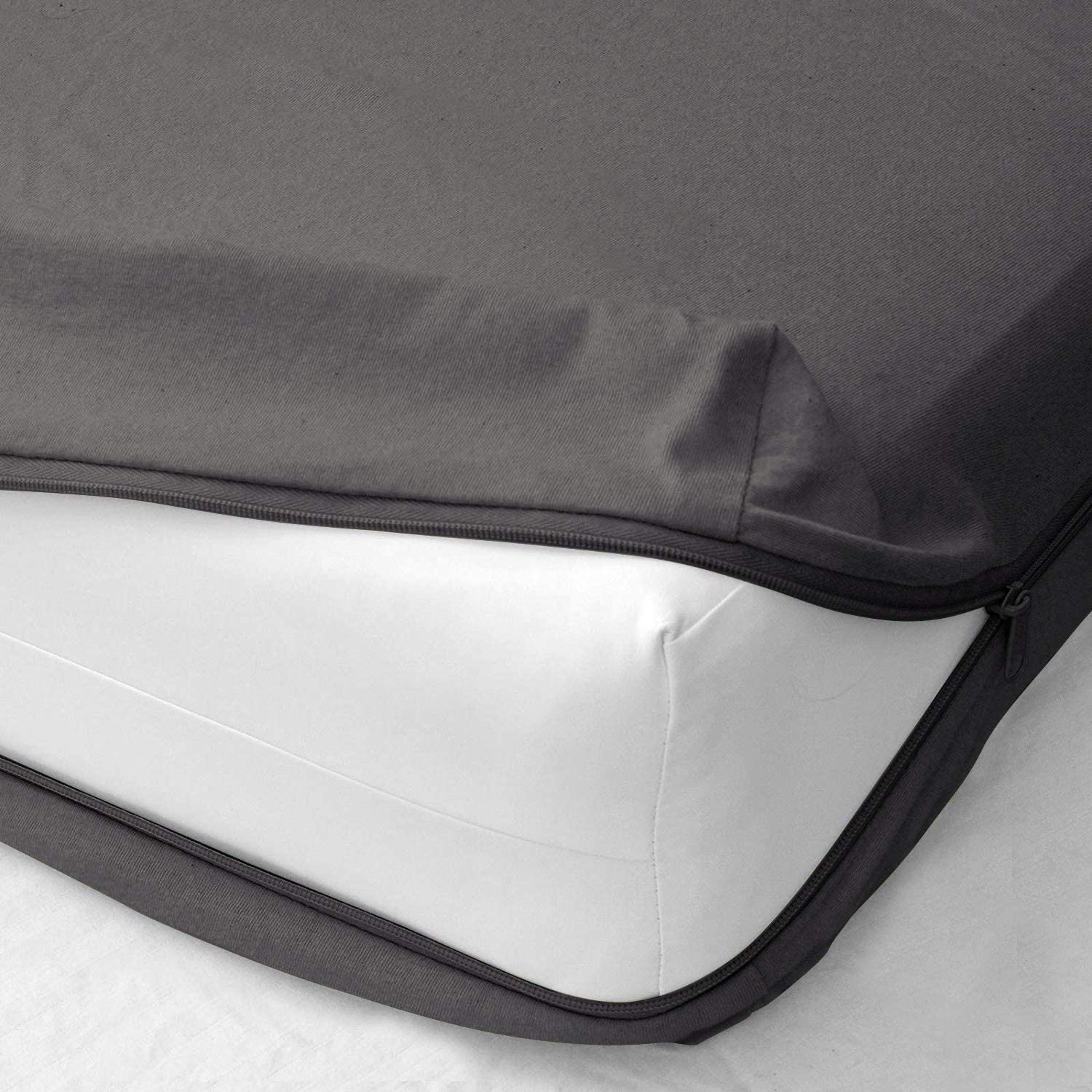 Zipper Fitted Sheet King Size 12" Pocket 600 Thread Count 100% Egyptian Cotton Sateen Weave Dark Grey