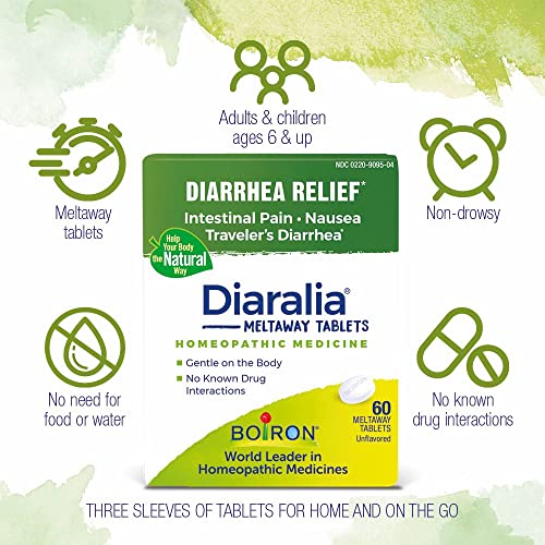 Boiron Diaralia Tablets for Diarrhea Relief, Gas, Bloating, Intestinal Pain, and Travler's Diarrhea - 60 Count
