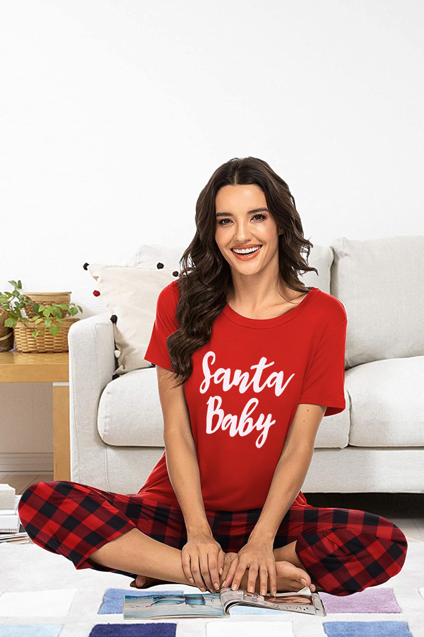 Ekouaer Womens Pajamas Set Short Sleeve Pajama for Women Sets Sleepwear Tops with Capri Pants Pj Set