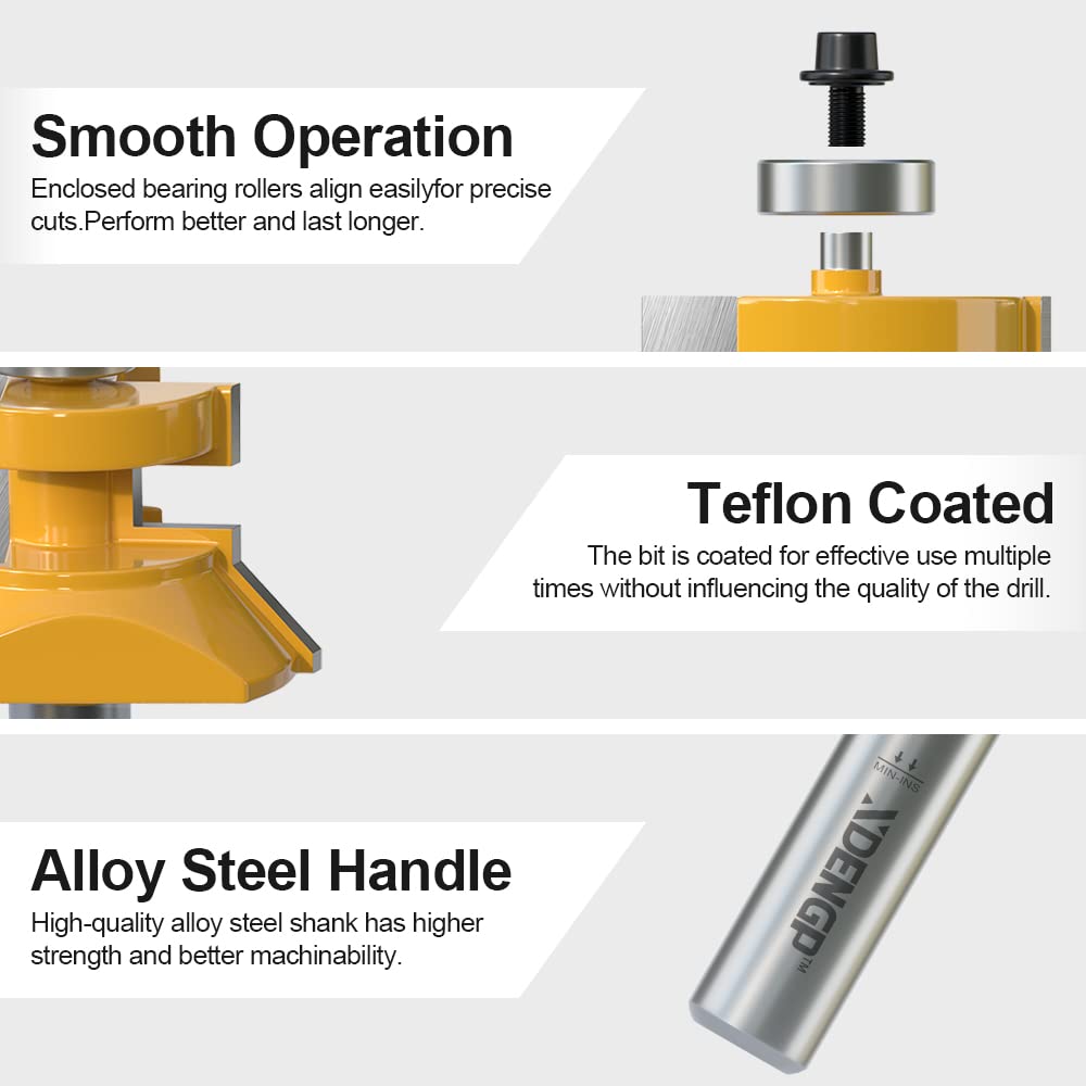 XDENGP 2 PCS 1/2 Inch Shank Tongue and Groove Router Bit Set Flooring, Shaker Style Tongue Groove V Notch Wainscotting Boards Panel and Flooring Matched Edge Banding Milling Router Bit Set Complete