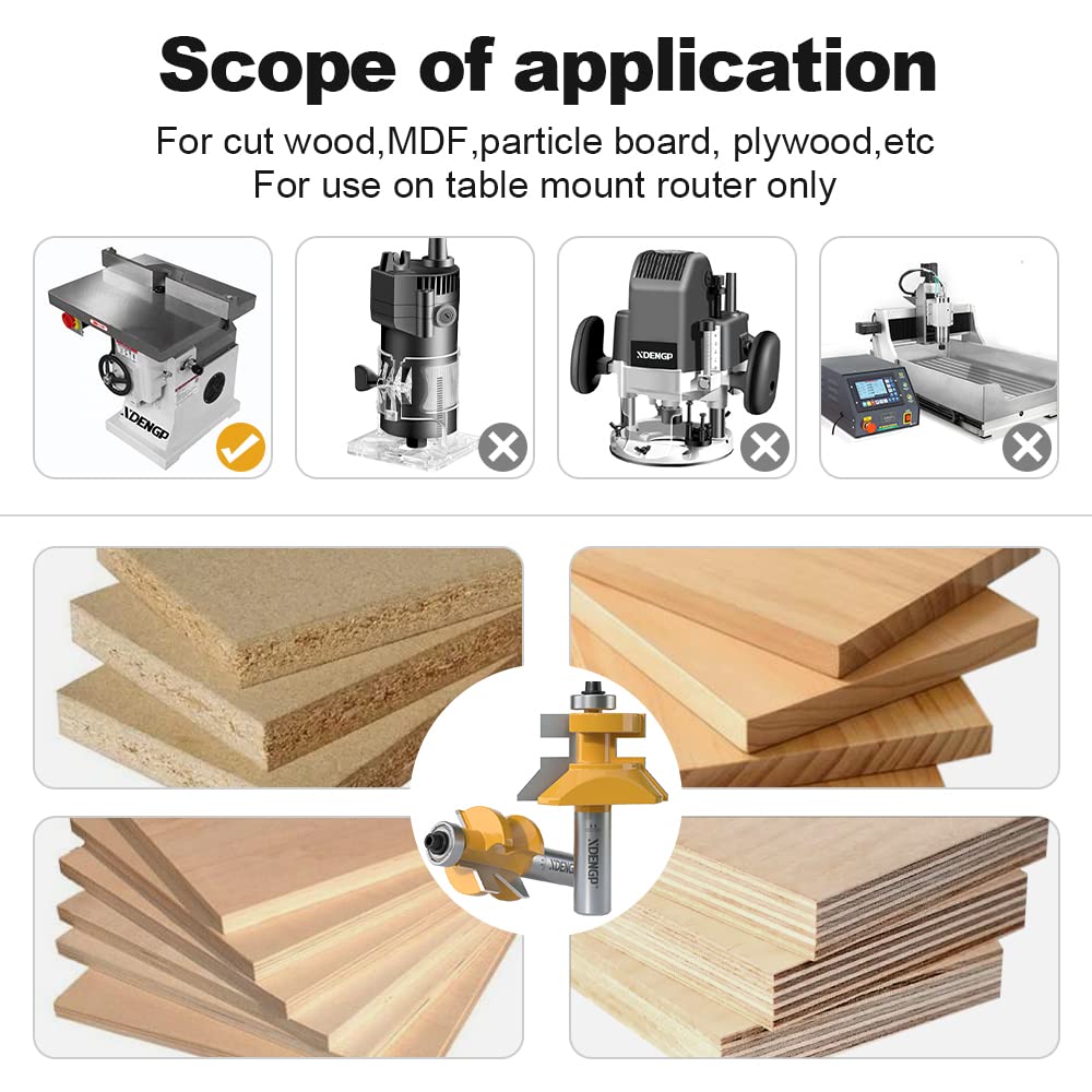 XDENGP 2 PCS 1/2 Inch Shank Tongue and Groove Router Bit Set Flooring, Shaker Style Tongue Groove V Notch Wainscotting Boards Panel and Flooring Matched Edge Banding Milling Router Bit Set Complete