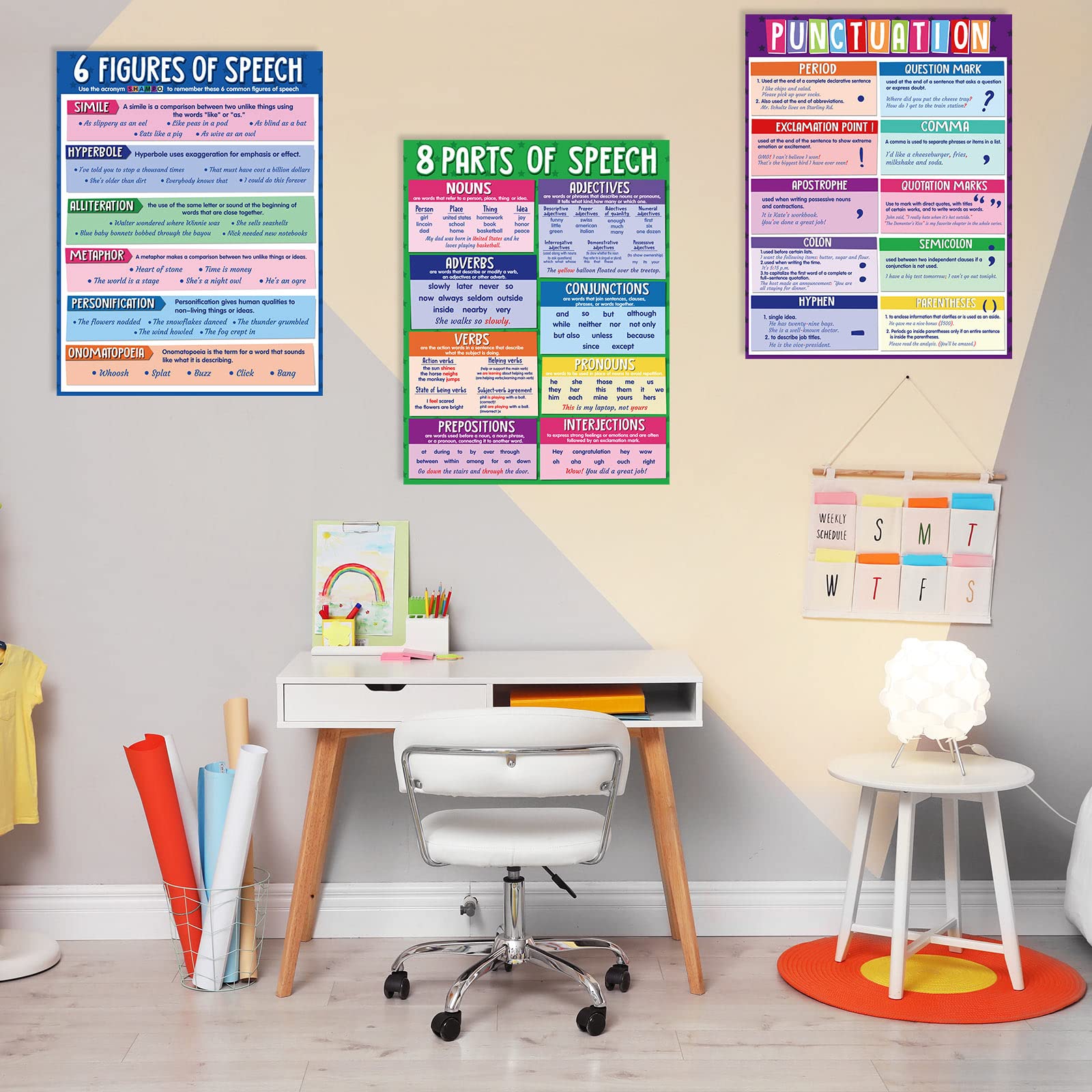 Yisong 4 Pieces Educational English Poster Grammar Figurative Language Punctuation Posters for Middle High School Classroom Decorations,17 x 22 Inches