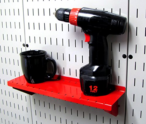 Wall Control Shelf 4in Deep Pegboard Shelf Assembly Pegboard and Slotted Tool Board β Red