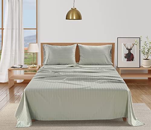 100% Egyption Cotton Full Size Solid Sheet Set & Striped Sheets Set of 2 Combo- 800 Thread Count Sateen Weave Cal KIng Size Solid Sheets & Striped Sheets, Deep Pocket Cotton Bedsheets - Mineral