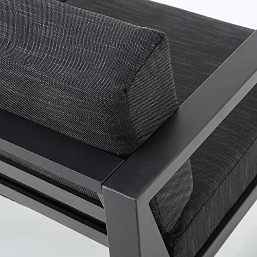 Christopher Knight Home Navan Outdoor 4-Seater Aluminum Chat Set, Silver / Dark Grey Cushions