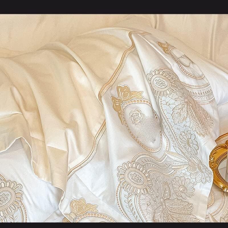 UpcoT Household Double Strand Long Staple Cotton Embroidered Four-Piece Set Cotton Sateen Bedding Quilt Set Sheet (Color : D, Size : 200 * 230cm)