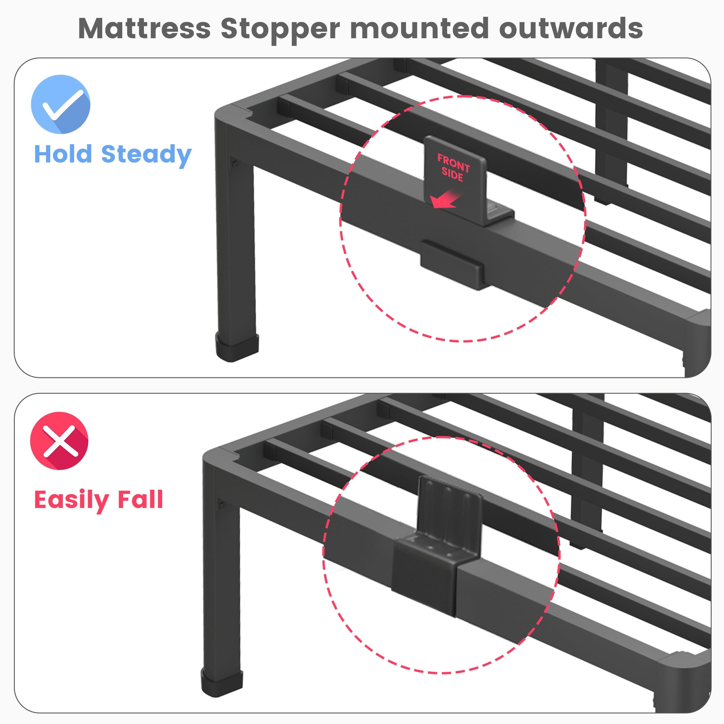 Superay California King Bed Frame with Mattress Slide Stopper, 14 Inch Metal Platform Bed Frame, Heavy Duty Tall Bed Frame No Box Spring Needed with Large Storage Space, Easy Assembly, Noise Free