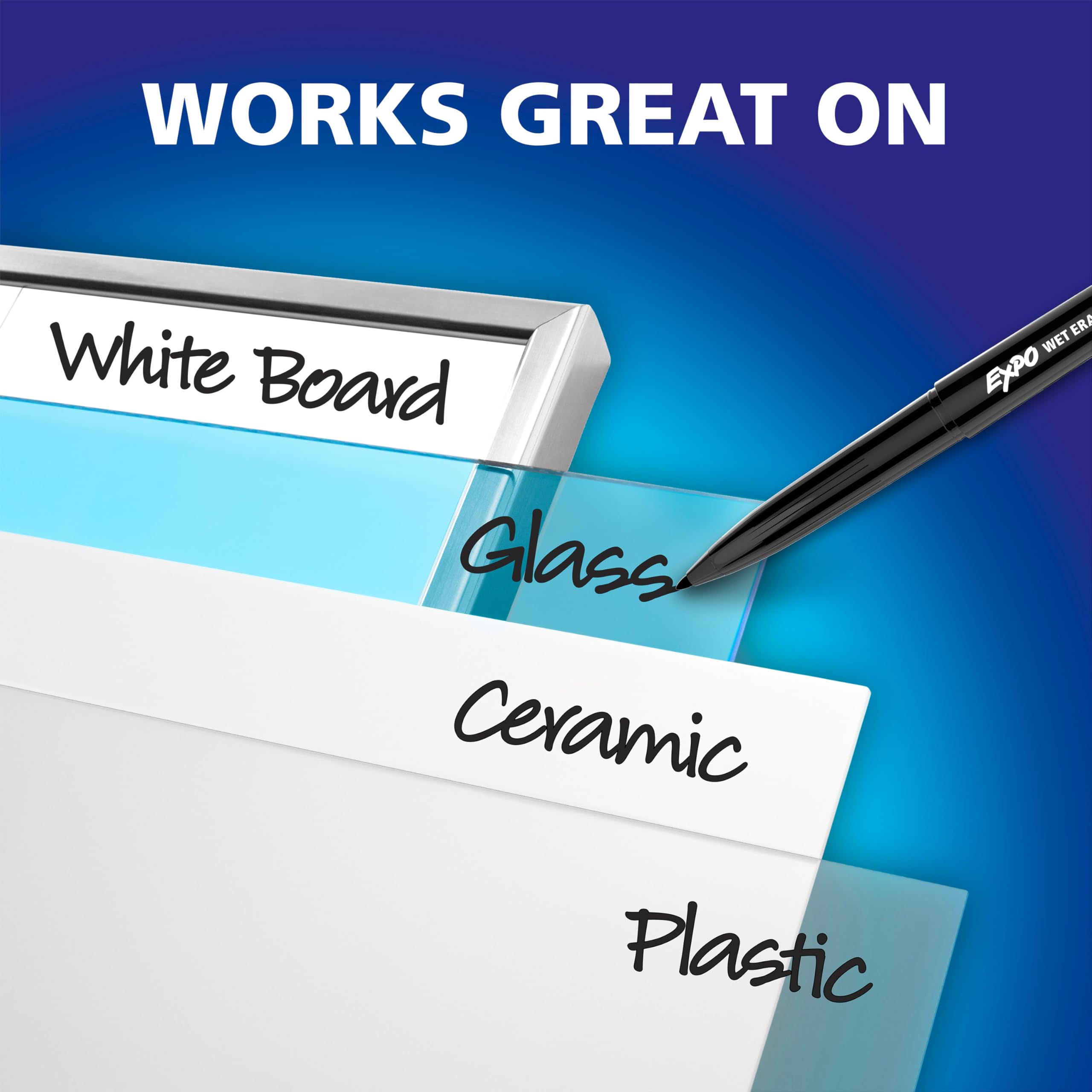 EXPO Vis-a-Vis Wet Erase Markers, Fine Point, Black, 12 Count