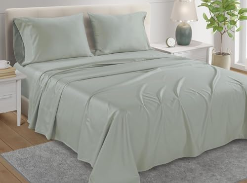 100% Egyption Cotton Full Size Solid Sheet Set & Striped Sheets Set of 2 Combo- 800 Thread Count Sateen Weave Cal KIng Size Solid Sheets & Striped Sheets, Deep Pocket Cotton Bedsheets - Mineral