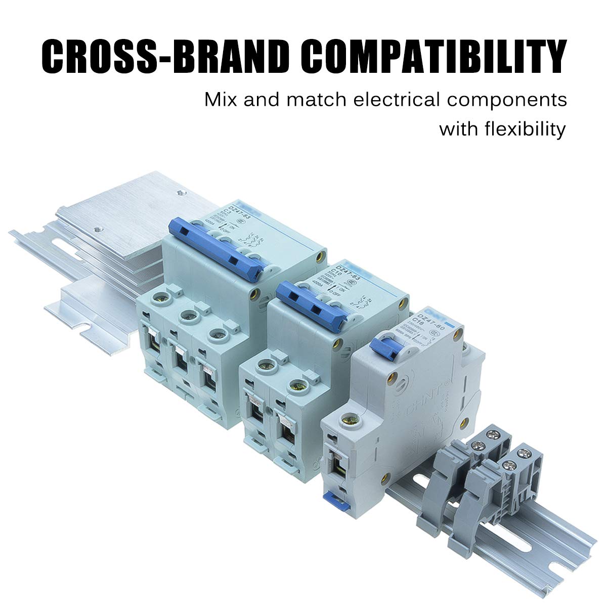 VAMRONE 6 Piece Aluminum DIN Rails, 4 Inches Long, 35mm Wide, 7.5mm High, Top Hat Slotted DIN Rail with RoHS, Extra Premium Screws Included for Hardware Components Mounting