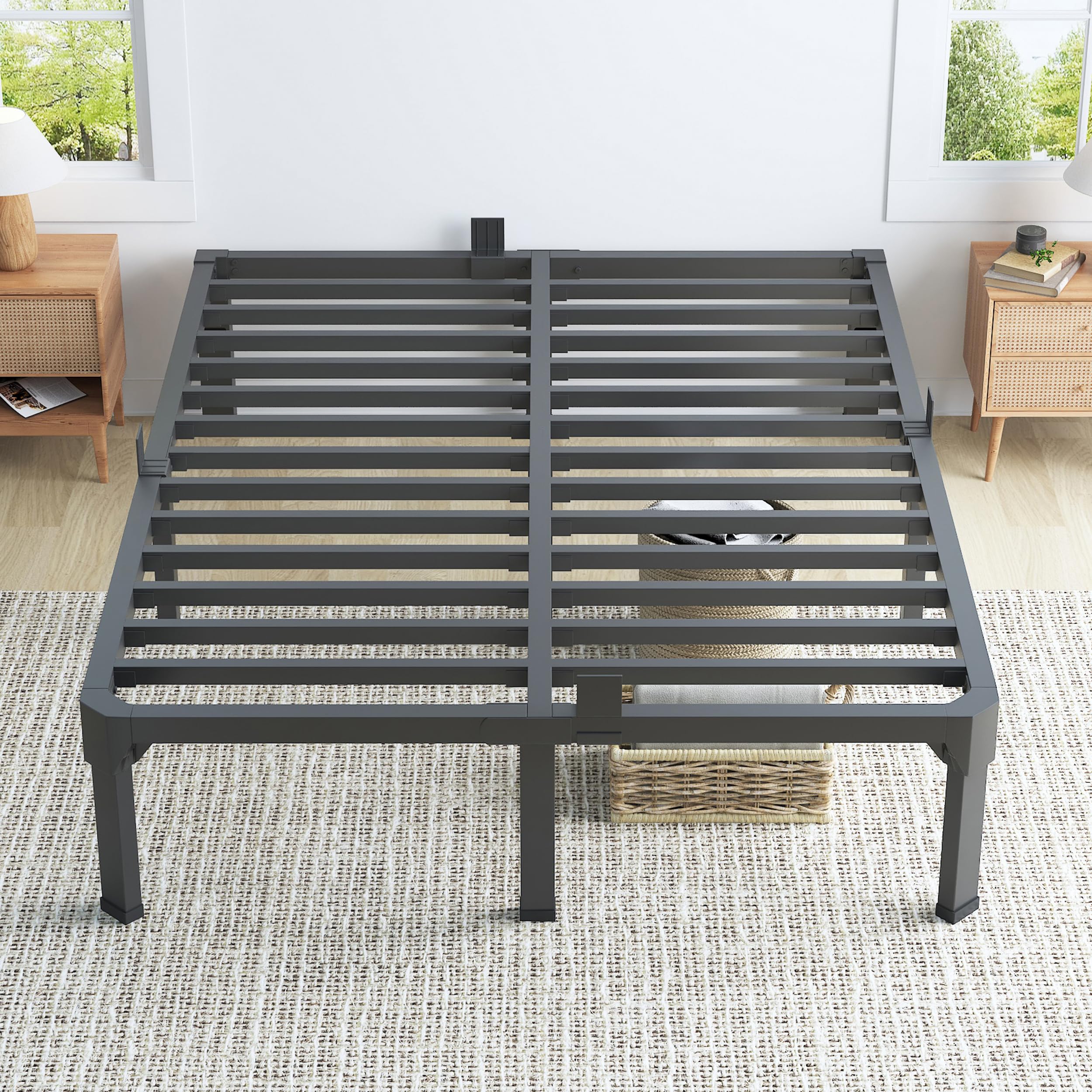 Superay California King Bed Frame with Mattress Slide Stopper, 14 Inch Metal Platform Bed Frame, Heavy Duty Tall Bed Frame No Box Spring Needed with Large Storage Space, Easy Assembly, Noise Free