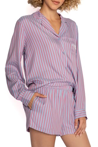 PJ SalvageThe Summer I Turned Pretty Womens Button Down Woven Stripe Pajama SetBubblegum SeaX-Small
